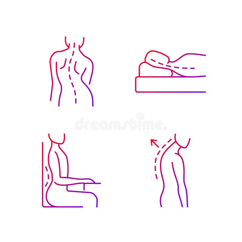 Bad Posture Problems Linear Icons Set Stock Vector - Illustration of ...