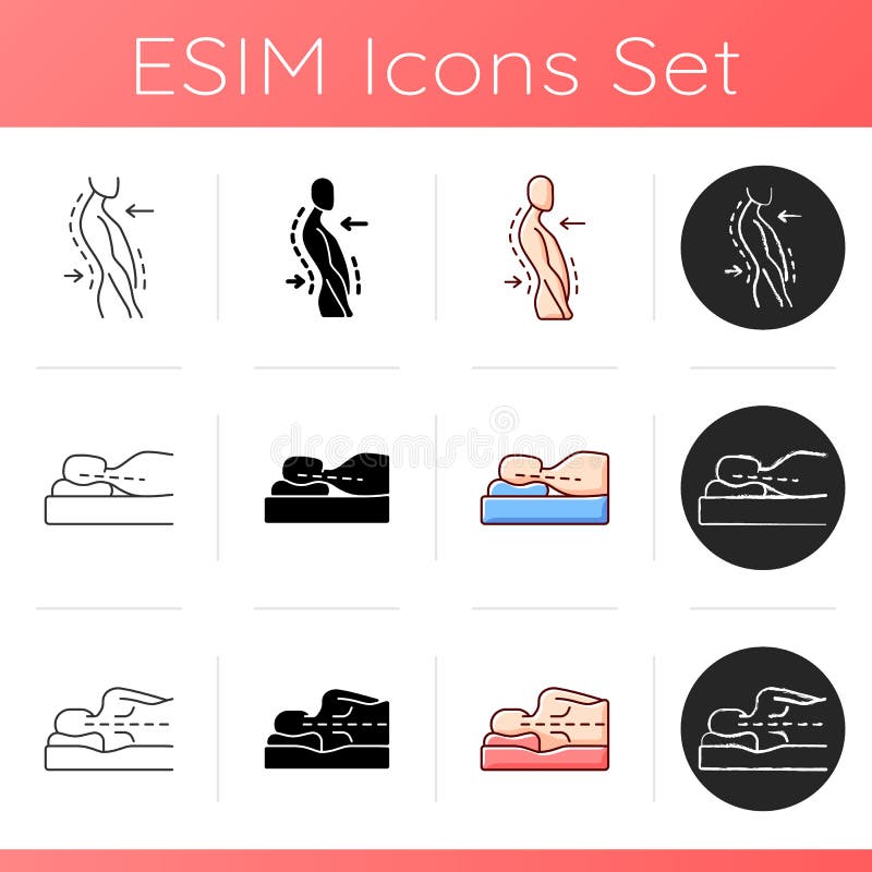 Bad Posture Problems Linear Icons Set Stock Vector - Illustration of ...