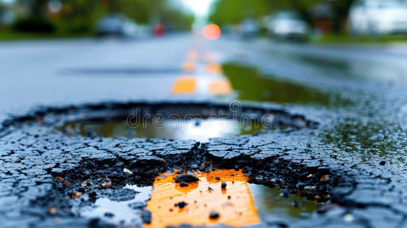 Poor Road Conditions with Deep Potholes and Damaged Asphalt Create a ...