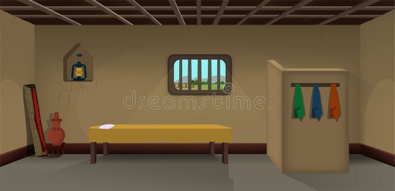 Village Room Inside Vector, Poor Mud House Room Interior Cartoon ...