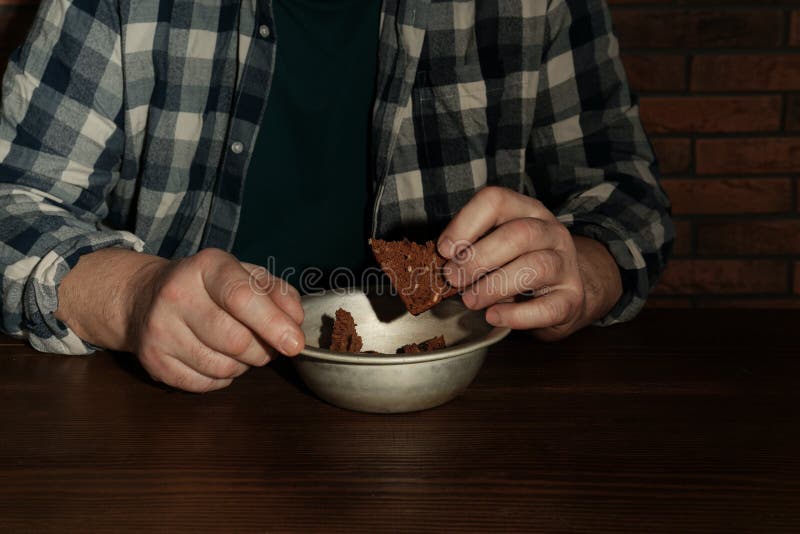 Poor Senior Man Eating Bread at Table Stock Image - Image of background ...
