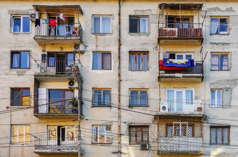 Poor Suburban Block of Flats, Construction, Balcony Stock Image - Image ...