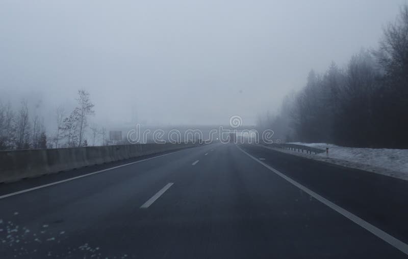 Poor Visibility on the Road Due To Fog Stock Photo - Image of autumn ...