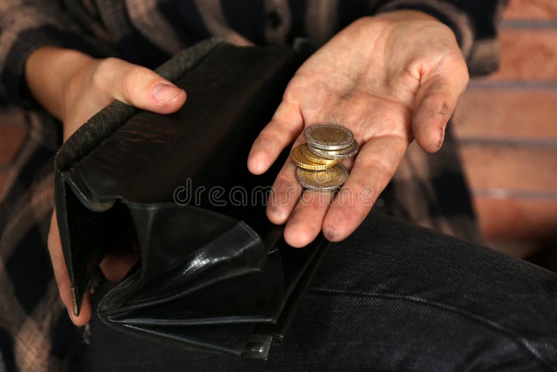 Poor Woman with Wallet Counting Coins Stock Image - Image of crisis ...