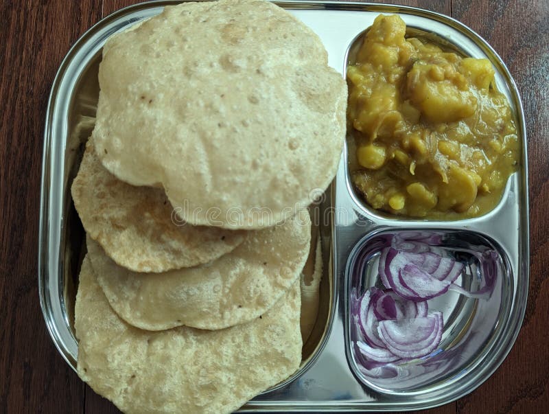 Poori Aloo Bhaji with Onions Stock Photo - Image of brunch, onions ...
