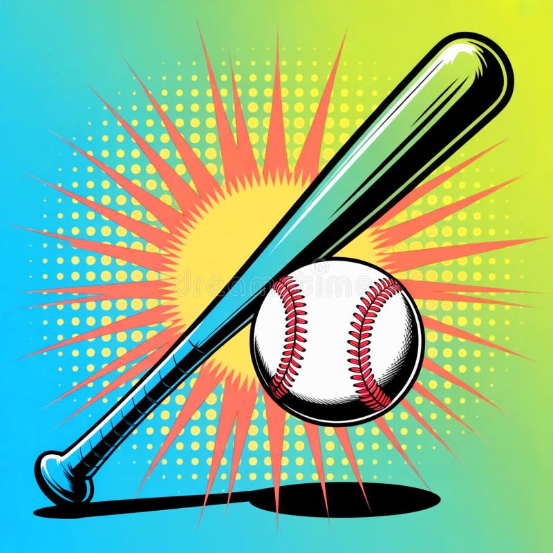 Pop Art Baseball Bat and Ball Explosion Style Illustration Stock ...
