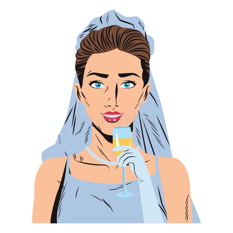 Pop Art Bride Profile Cartoon Stock Vector - Illustration of pretty ...