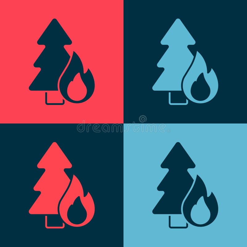 Pop Art Burning Forest Trees in Fire Flames Icon Isolated on Color ...