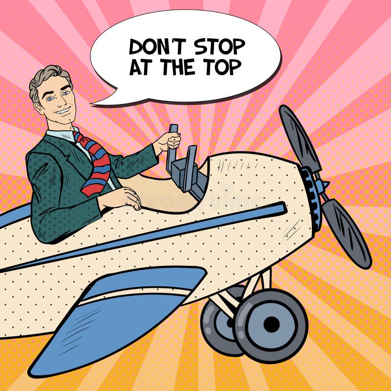 Pop Art Business Man Riding Plane Comic Speech Bubble Stock ...