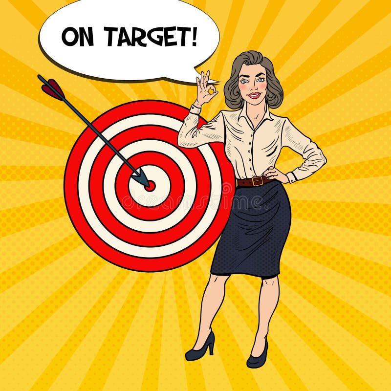 Pop Art Business Woman Achieved Het Doel Vector Illustratie ...