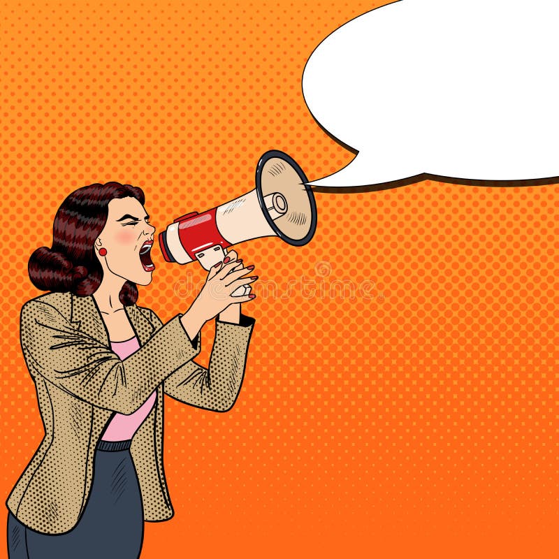 Pop Art Business Woman Shouting in Megaphone Stock Vector ...