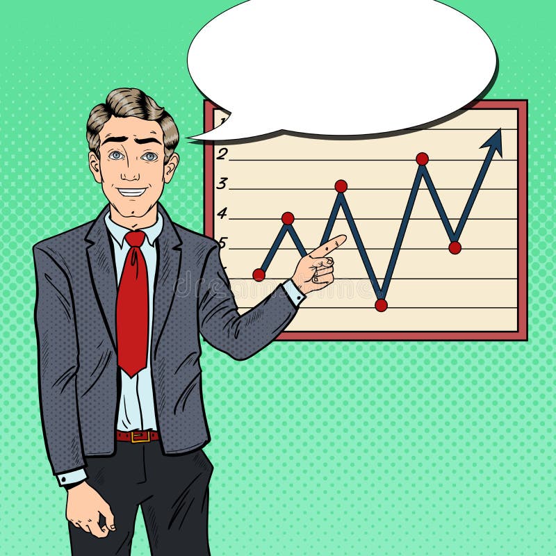 Pop Art Businessman Pointing Growth Graph. Business Presentation Stock ...
