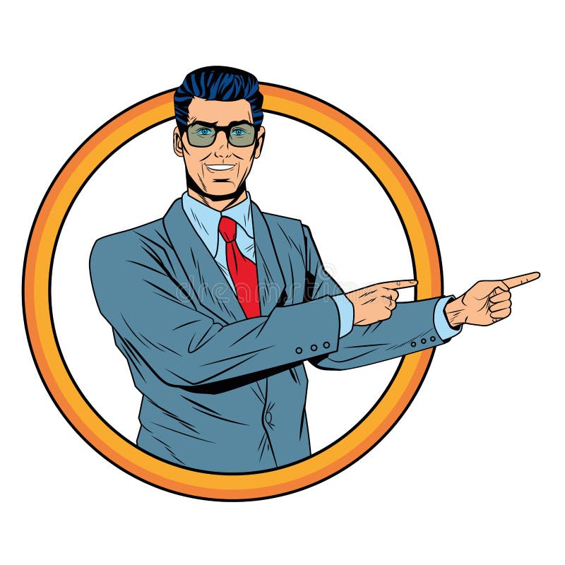 Pop Art Businessman Round Stamp Frame Black and White Stock Vector ...