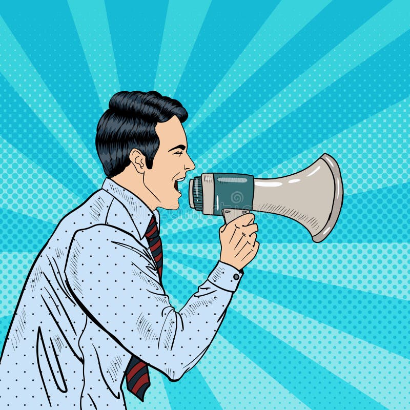 Pop Art Businessman Shouting in Megaphone Stock Vector - Illustration ...