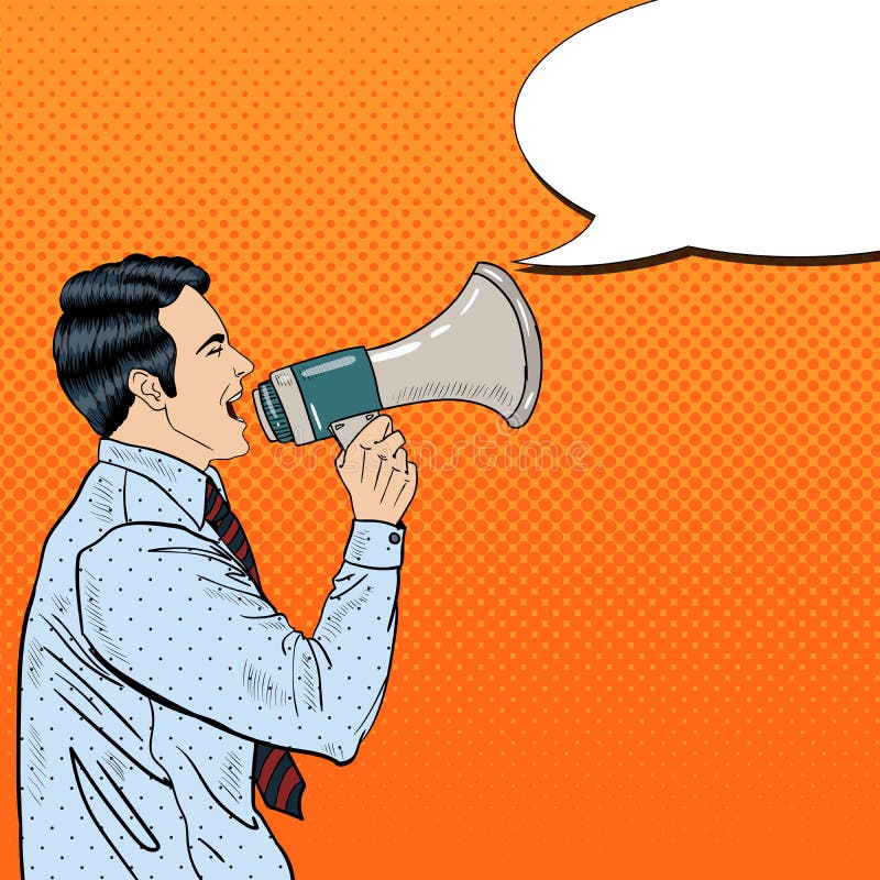 Pop Art Businessman Shouting in Megaphone Stock Vector - Illustration ...