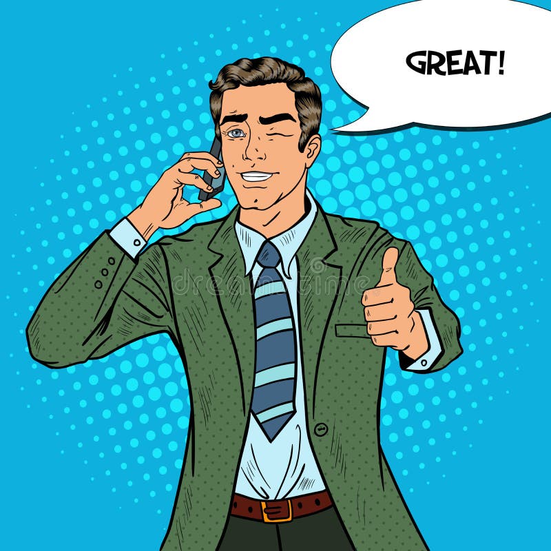 Pop Art Businessman Talking on the Phone and Gesturing Great Stock ...