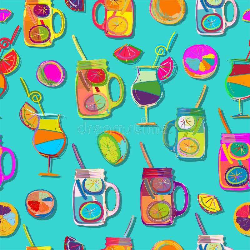 Pop Art Citrus Party, Seamless Background Design. Stock Vector ...