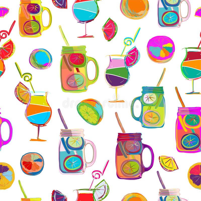 Pop Art Citrus Party, Seamless Background Design. Stock Vector ...