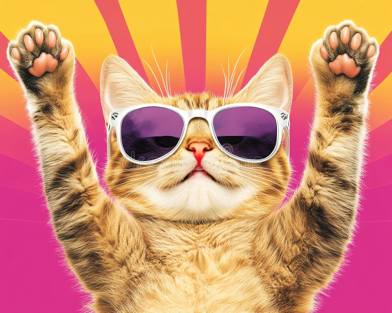 Pop Art Comedy Scene of a Cat Wearing Sunglasses and Dancing Stock ...