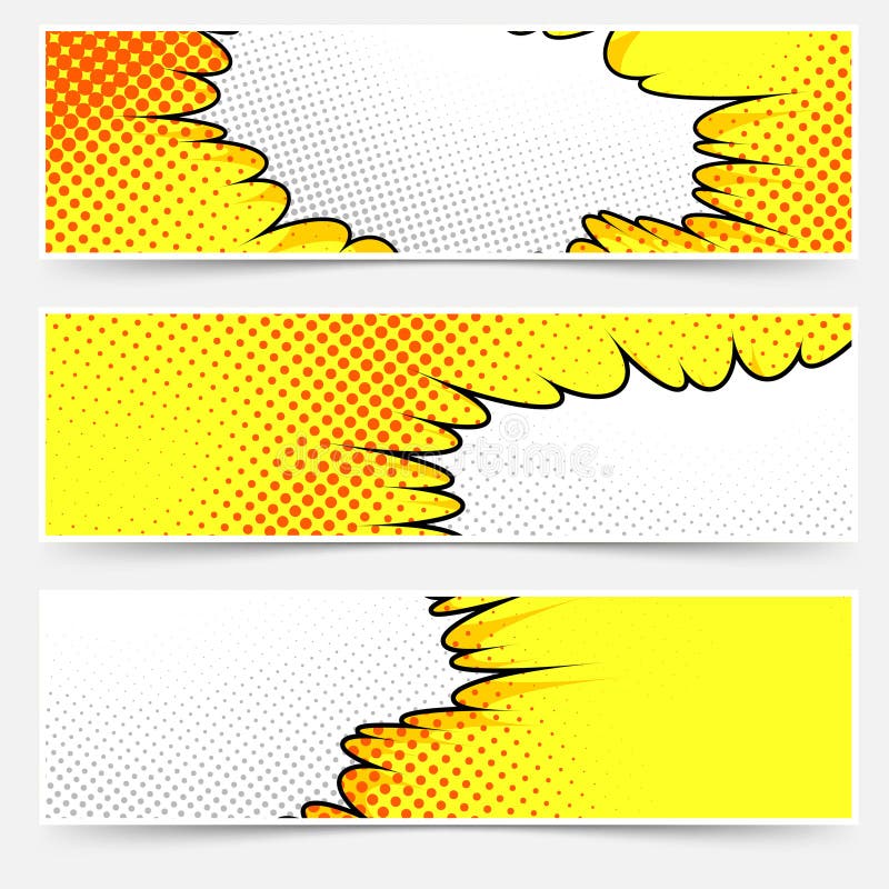 Pop-art Comic Book Style Yellow Header Set Stock Vector - Illustration ...