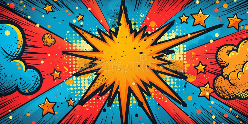Pop Art Comic Style Pattern. Comic Book Style Explosion with Clouds ...