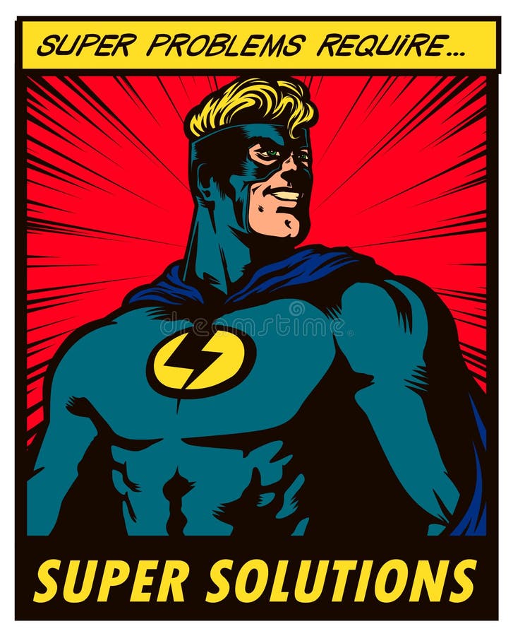 Pop-art Comics Style Superhero Solving Problems with Superpowers Vector ...