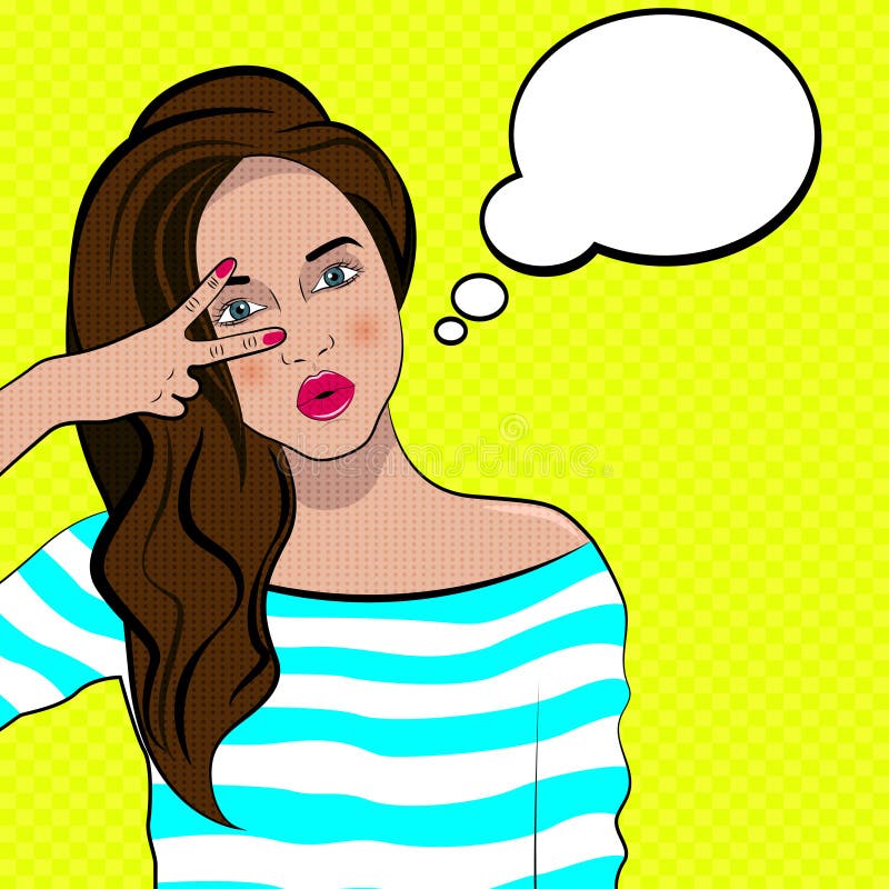 Pop Art Cute Woman with Bubble Sign. Stock Vector - Illustration of ...