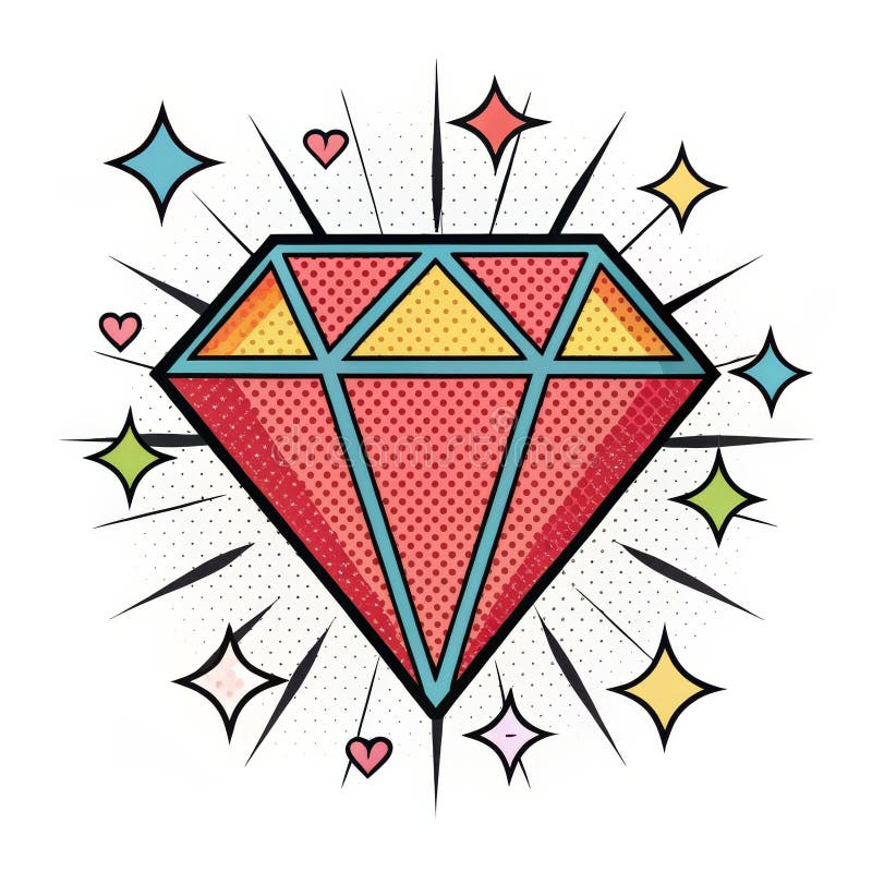 Pop Art Diamond Red Gem, Halftone, Burst, Jewel, Gemstone, Diamond Art ...