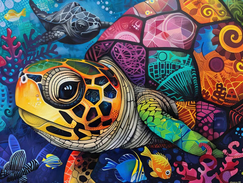 Pop art sea turtle stock illustration. Illustration of vibrant - 312066915