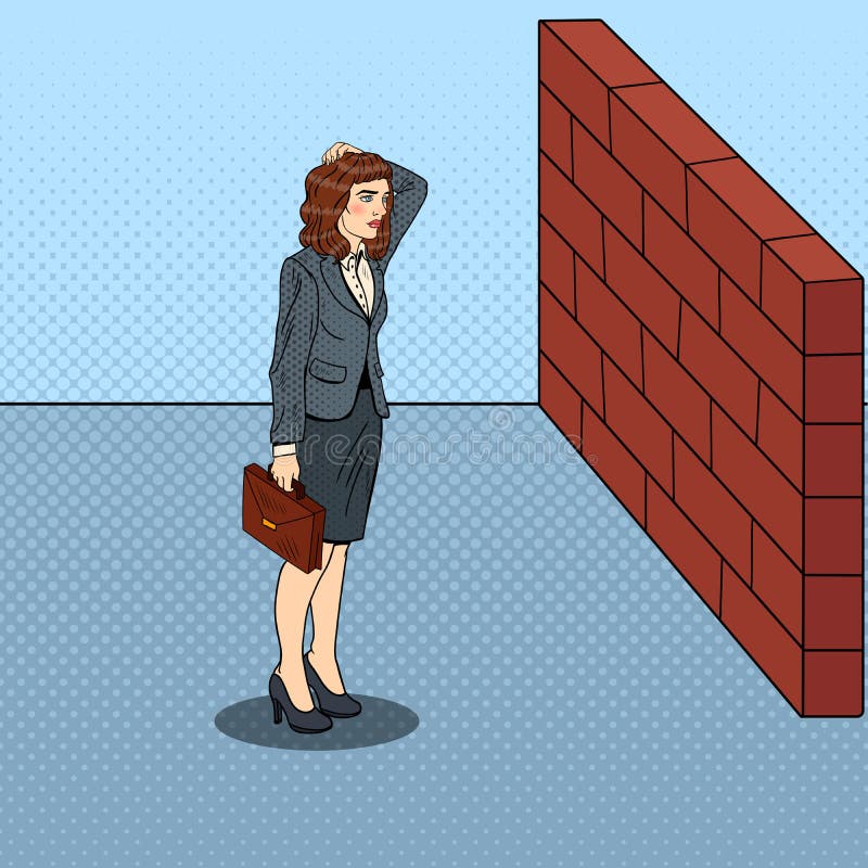 Pop Art Doubtful Business Woman Standing in Front of a Brick Wall Stock ...