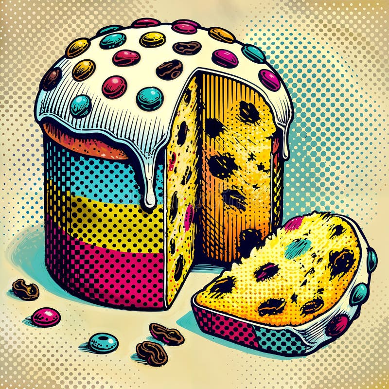 Pop-art Easter Cake with Raisins and Icing in Bold Comic-style Colors ...