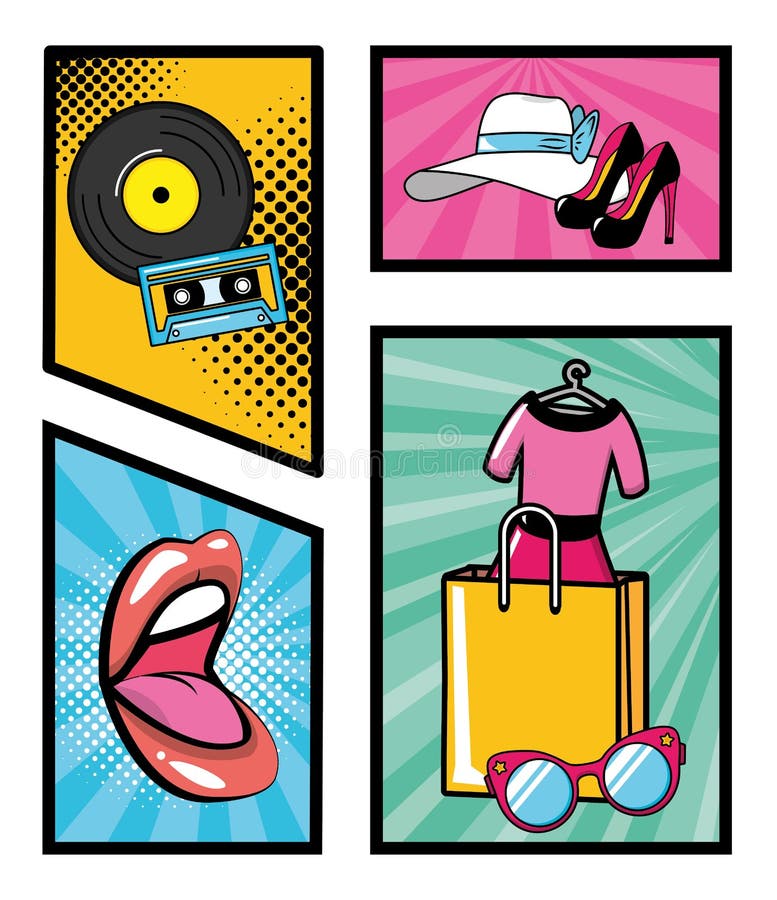 Pop art elements stock illustration. Illustration of lettering - 178851969