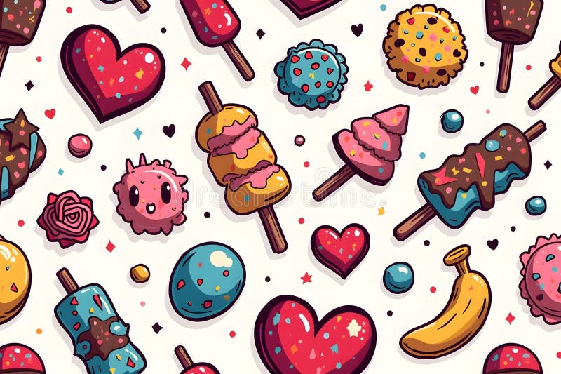 Pop Art Freak Sweets and Candy Pattern Stock Illustration ...