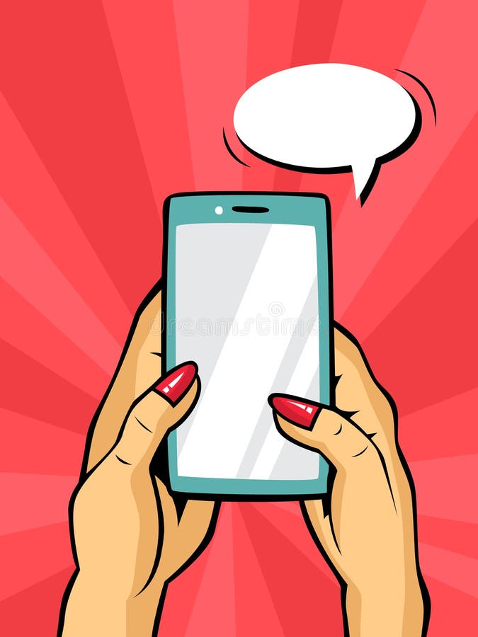 Pop Art Hand Holding Smartphone Comic Style. Stock Vector ...