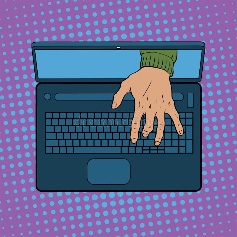 Pop Art Illustration of a Hacker Hand on a Laptop. Stock Vector ...
