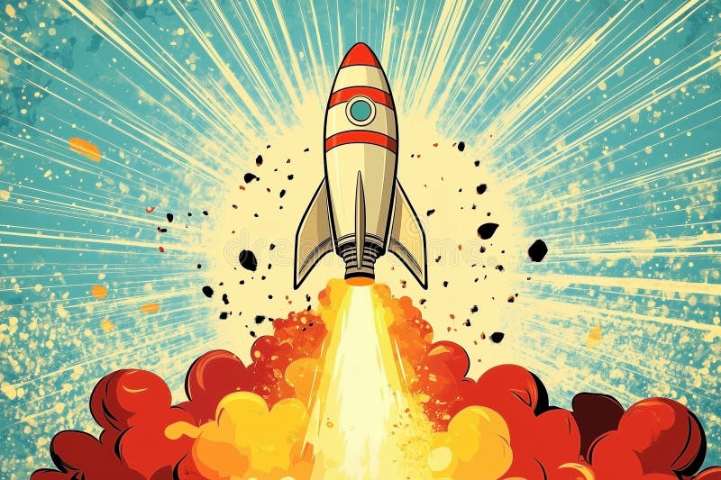 Pop Art Illustration of Launching Rocket Ai Illustration Stock ...