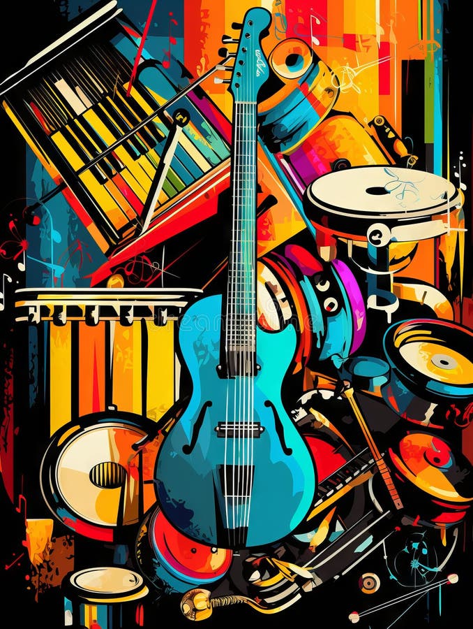Pop Art Musical Instruments, Generative Ai Stock Illustration ...