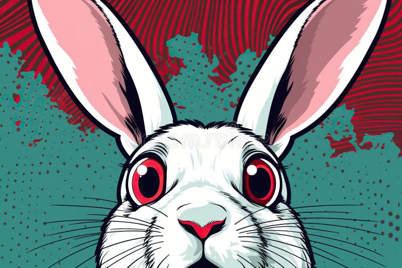 Pop Art Illustration of Surprised White Rabbit Cartoon, Created with ...
