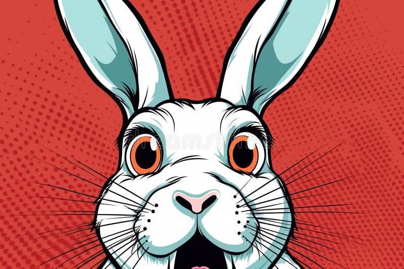 Pop Art Illustration of Surprised White Rabbit Cartoon, Created with ...