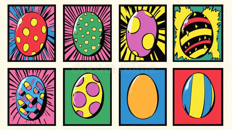 Pop Art Illustration of Vibrant Easter Eggs in Bold Colors. Concept of ...