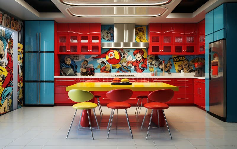 Pop Art Kitchen on Generative Ai. Stock Illustration - Illustration of ...