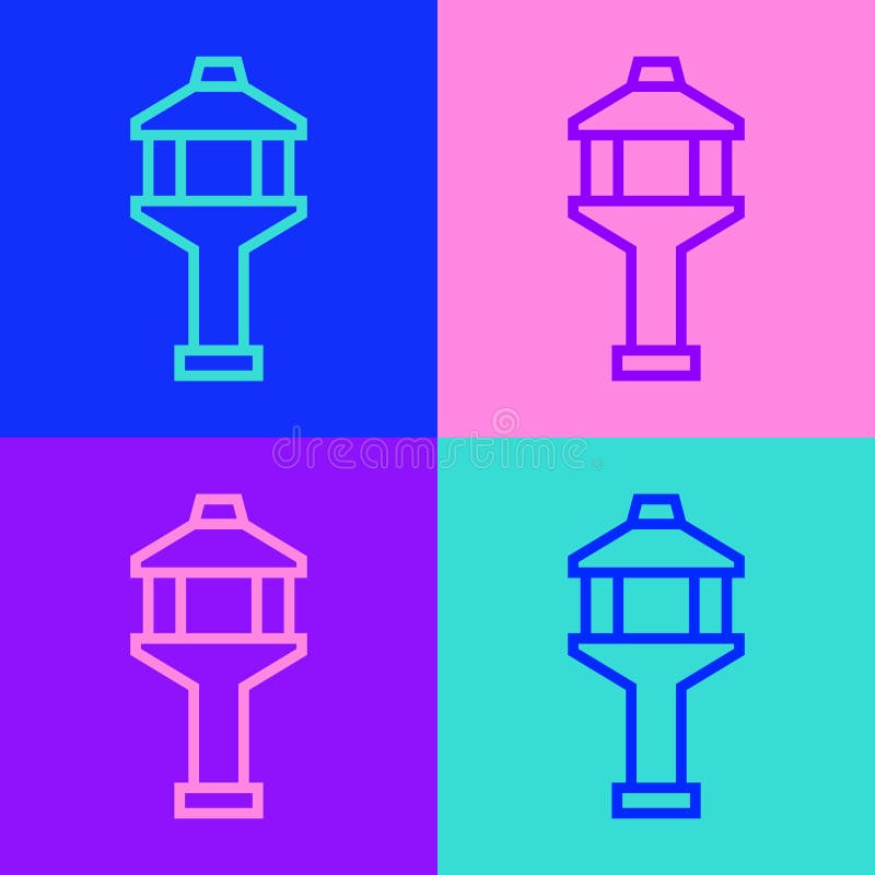 Pop Art Line Airport Control Tower Icon Isolated on Color Background ...