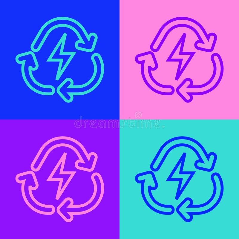 Pop Art Line Battery With Recycle Symbol Line Icon Isolated On Color Background Battery With