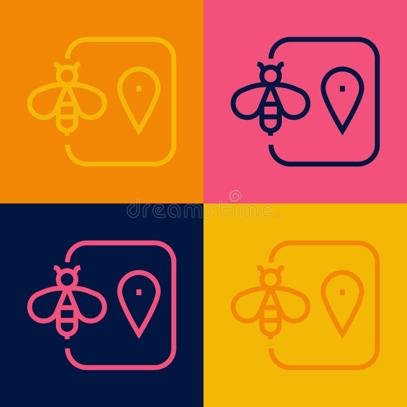 Pop Art Line Bee Location Map Pin Pointer Icon Isolated on Color ...