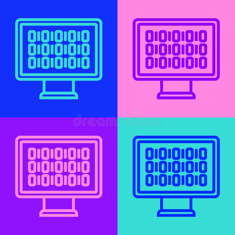 Pop Art Line Binary Code Icon Isolated on Color Background. Vector ... Pop Art Line Binary Code Icon Isolated on Color Background. Vector ...