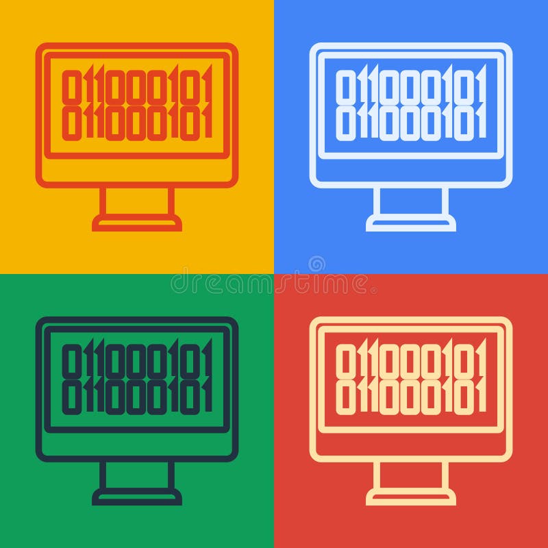 Pop Art Line Binary Code Icon Isolated on Color Background. Vector ... Pop Art Line Binary Code Icon Isolated on Color Background. Vector ...