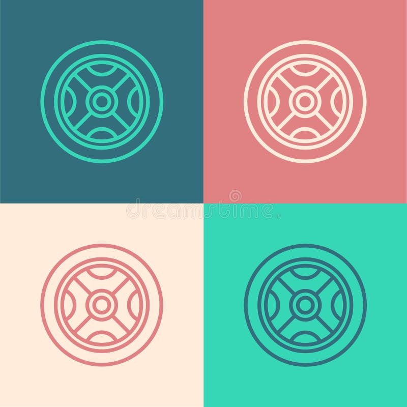 Pop Art Line Car Wheel Icon Isolated on Color Background. Vector Stock ...