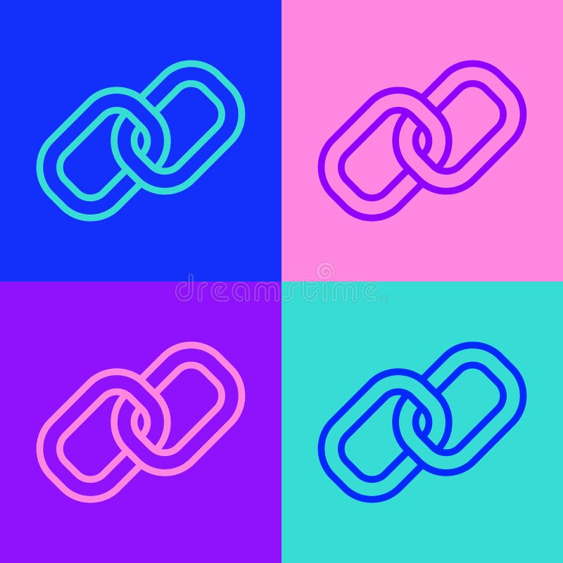 Pop Art Line Chain Link Icon Isolated on Color Background. Link Single ...