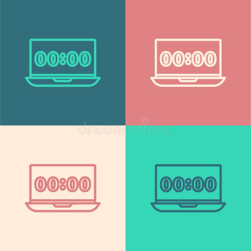 Pop Art Line Clock on Laptop Screen Icon Isolated on Color Background ... Pop Art Line Clock on Laptop Screen Icon Isolated on Color Background ...