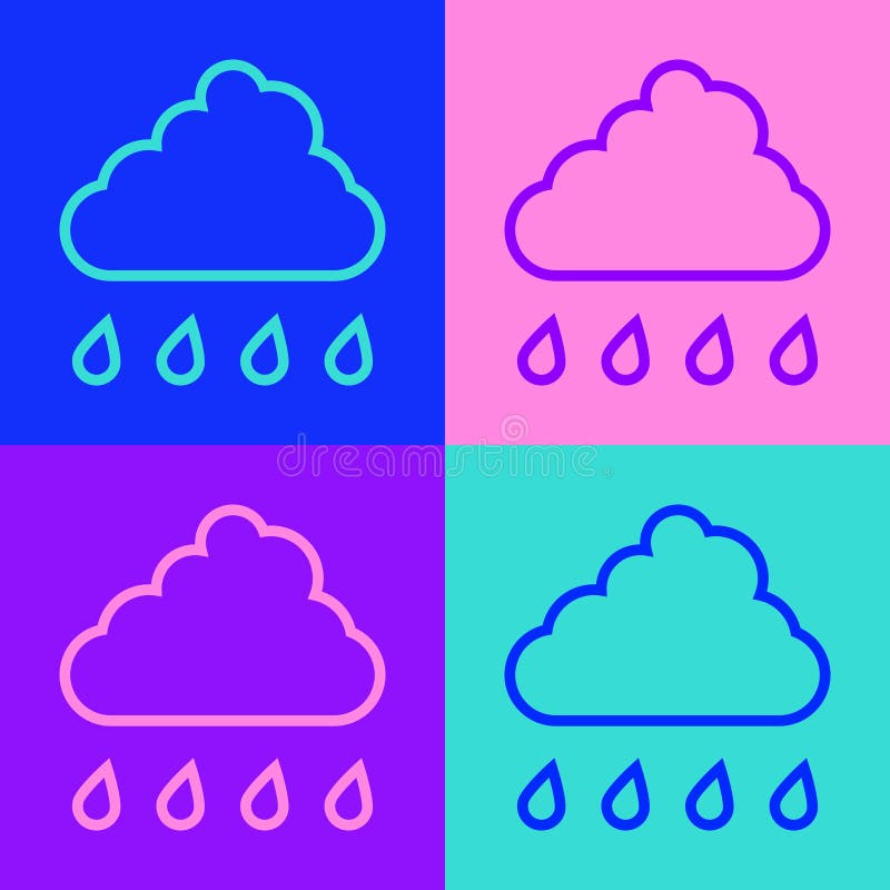 Pop Art Line Cloud with Rain Icon Isolated on Color Background. Rain ...